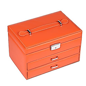 Jewelry Box with 3 Layers PU Leather Lockable Jewelry Storage Organizer with Velvet Lining Portable Leather Jewelry Box for Storing Watch, Earring, Ring, Chain, Bracelet