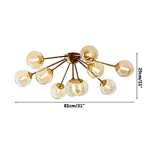 KCO Lighting Glass Ceiling Light Modern 10-Light Glass Chandeliers Mid Century Brass Close to Ceiling lamp for Bedroom Living Room (10 Lights)