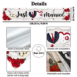 Labakita Large Just Married Banner, Wedding Ceremony Front Yard Banner Sign, Wedding Banner for Outside/Inside, Honeymoon Bridal Shower Wedding Party Decoration Supplies