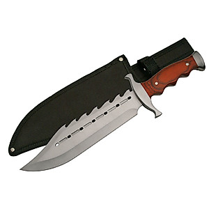 SZCO Supplies 15" Gator Back Bowie Knife Stainless Steel Wood Handle with Sheath, Brown (211398)