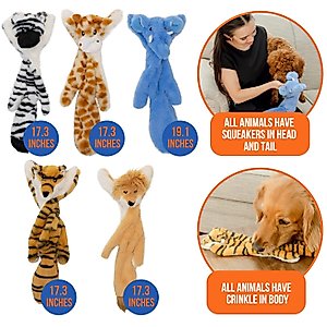 Squeaky No Stuffing Dog Toy Set – New & Improved Edition Plush Crinkle Dog Toys for Small, Medium & Large Breeds – Soft Tough Stuffless Puppy Chew Squeak Animal Supports Pet Health & Well Being 5 Pack