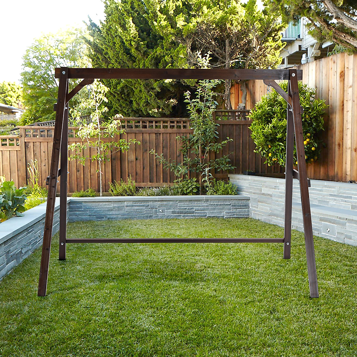 Finnhomy Outdoor 880 LBS Porch Swing Frame, Stable A-Frame Wooden Swing Stand with Extra Bottom Connection Board, Freestanding Porch Swing Frame Only, for Porch Patio Garden Backyard (Frame Only,5 FT)