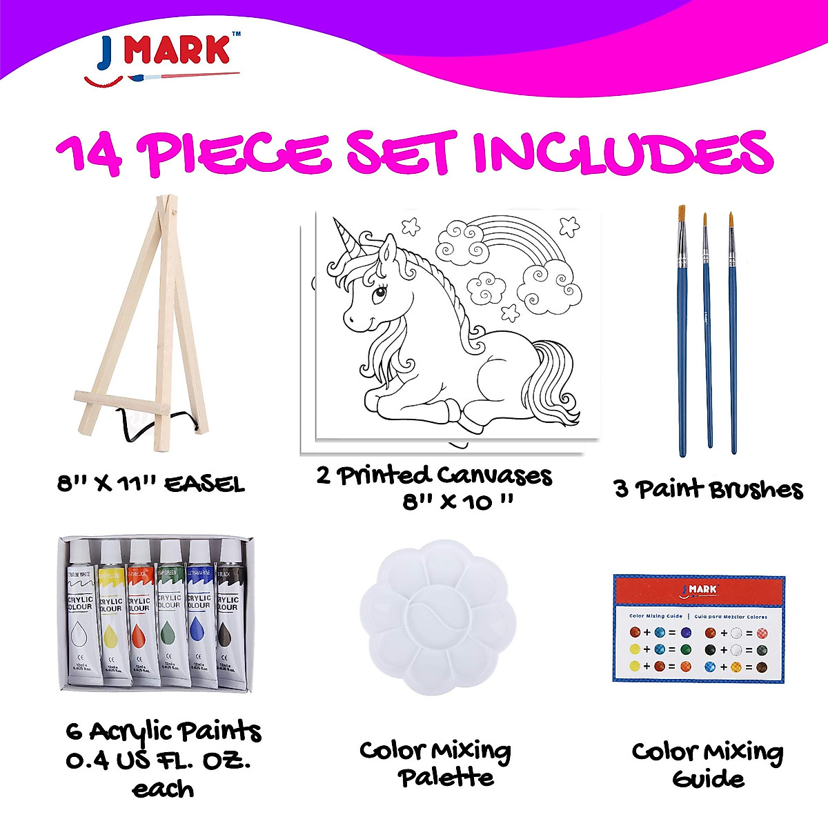 J MARK Kids Painting Set - All Inclusive Acrylic Paint Set for Kids - Safe Painting Supplies