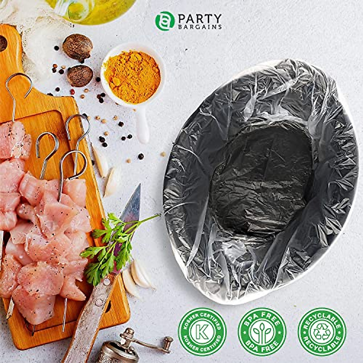 Party Bargains 30 Bags Slow Cooker Liners - Fits 7 - 8 Quarts, 21 x 4 x 13 Inches, 4" Wide Gusset, X-Large Crock Pot Liners, Multi Use Cooking Bags, Sous Vide