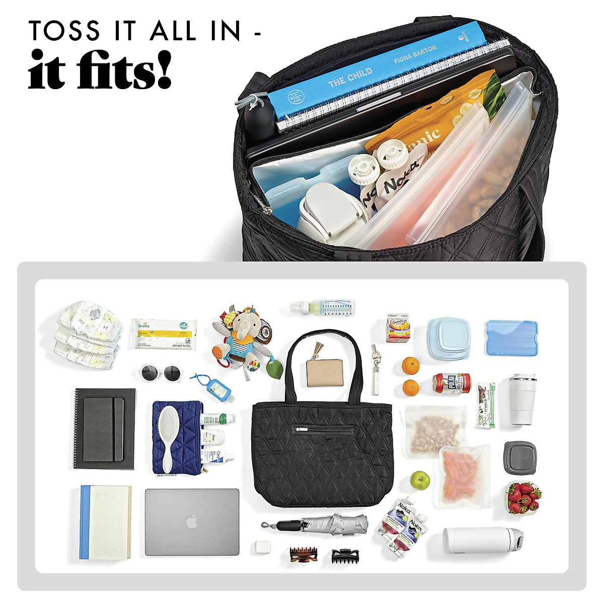 Fit + Fresh Metro Tote, 2-In-1 Laptop Bag for Women, Dual-Compartment Tote Bag with 15" Laptop Section & Insulated Cooler for Lunch, Perfect Work Bag, School Bag, Travel Purse & More, Black