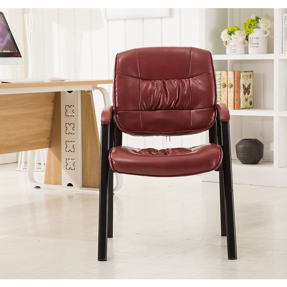 BTEXPERT Leather Office Executive Waiting Room Guest Reception Side Conference Chair, Burgundy, 1