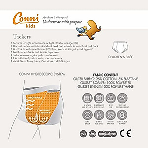 Conni Kids Tackers Brief Pants | Soft Shorts Reusable and Washable Toddler Potty Training Underwear | Waterproof Easy Pull Up Youth Incontinence, Bubble Gum, Size 10-12