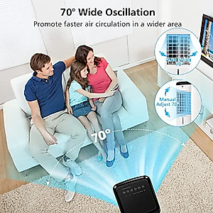 PETSITE Evaporative Air Cooler, Cold Air Cooling Fan with Remote Control, 4 Modes, 3 Speeds, 2 Ice Packs, 12H Timer, Portable Air Conditioner Windowless, Personal Swamp Cooler for Bedroom Home Dorm