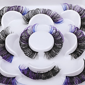 wiwoseo False Eyelashes Russian Strip Lashes Colorful Faux Mink Lashes Wispy Fluffy 20MM 3D Effect Fake Eyelashes 5 Pairs Pack