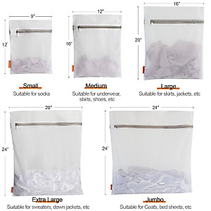 Polecasa 5 Pack Durable Fine Mesh Laundry Bags with Premium Zipper and Hanging Loop for Lingerie and Delicates, 1 XXL, 1 XL, 1 Large, 1 Medium, 1 Small