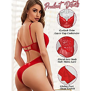 popiv Women Lace Bodysuit Sexy Mesh Teddy Lingerie Cami Bustier Tops Going Out Tank Top