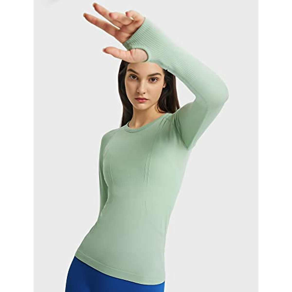 LUYAA Womens Workout Tops Long Sleeve Shirts Yoga Sports Running Breathable Gym Athletic Top Slim Fit Light Green Large