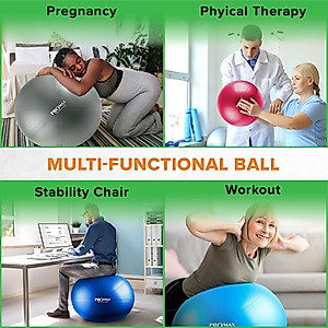 SmarterLife PRO MAX Exercise Ball for Stability Workout, Fitness, Pregnancy, Yoga, Pilates, Home Gym, Physical Therapy, Birthing, Balance Ball Chair (65 cm, Purple)