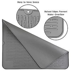 Silicone Dish Drying Mat,Drying Mat for Kitchen Counter, Silicone Trivets/Pot Holders ,Heat Resistant Mat,Easy to Drain and Clean Large Drainboard Mat, Dish Drainer Pad (17.72 x 15.75Inches, black)