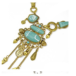 Shineland Bohemian Exaggerate Turquoise Big Alloy Pendant Necklace Women Statement Jewelry (Style # 2 ANTI GOLD)