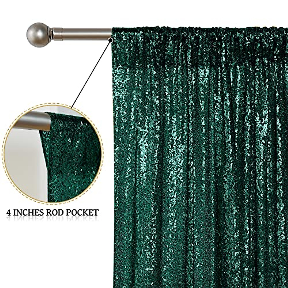 Sugargirl Dark Green Sequin Backdrop Curtain 2 Panels 2FTx8FT Glitter Dark Green Background Drapes Sparkle Photography Backdrop for Party Wedding Birthday Wall Decoration