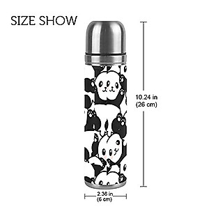 ALAZA Cute Panda Stainless Steel Water Bottle Vacuum Insulated Double Wall Flask Genuine Leather Cover 17 OZ