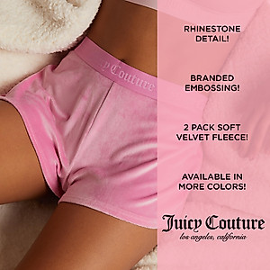 Juicy Couture Velvet Fleece Shorts 2 Piece Designer Pajama Set for Women, 2-Pack Sleep and Lounge Shorts (US, Alpha, Large, Regular, Regular, Stellar Pink/Black Crown Embossed)