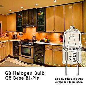 AHEVO G8 Light Bulbs 20Watt 120Volt Dimmable Halogen Light Bulb G8 Base Bi-Pin Shorter 20W T4 JCD Warm White Under Cabinet Puck Lighting Replacements,10Pack