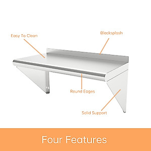 ERUPTA 12 x 24 inches 250 lb, Stainless Steel Wall Mount Floating Shelving, Commercial Stainless Steel NSF Shelf for Restaurant Kitchen, Home Kitchen, Hotel, Food Truk, Garage