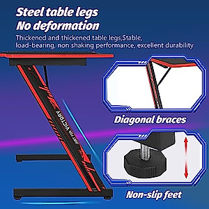 BestOffice Computer Desk Z Shaped Workstation Ergonomic Table with Headphone Hook for Game Players (39inch, RED)