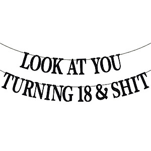 Happy 18th Birthday Banner, Officially Adulting 18, 18 and Adultish, Time to Adult, Adults 18th Birthday Party Decorations Hanging Backdrop Gifts Black Glitter