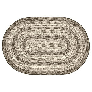 VHC Brands Cobblestone Rug with PVC Pad, Jute Blend, Oval, Tan Grey White, 48x72 inches