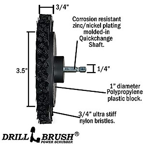 Drill Brush Power Scrubber by Useful Products - 4 Piece Black Drillbrush Ultra Stiff Cleaning Brush Set - Metal Brush for Drill Alternative - Grill Brush for Cordless Drill - Grill Grate Cleaner Brush