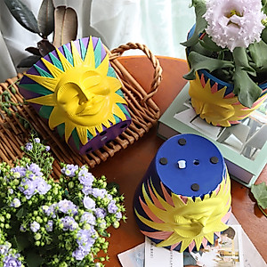 GUGUGO Sun Face Planters Pots Head Unique Head Planter with Drainage, Cute Flower Plant Pot for Indoor & Outdoor Plants, Funny Succulent Gardening Pots for Plant Lover Gifts (Green Back,5.5Inch)