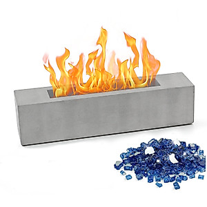 BRIAN & DANY Tabletop Fire Pit, Concrete Table Top Firepit for Indoor & Outdoor, Rectangle Ethanol Tabletop Fireplace, 14.9" x 3.3" x 3.3"