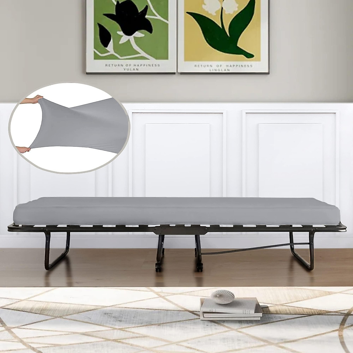 IDEAhome Jersey Knit Cot Fitted Sheet 75" x 33" with 8" Deep Pocket, Suitable for Bunk Beds, Camping, RVs, Folding Beds - Soft, Breathable and Flexible - Grey