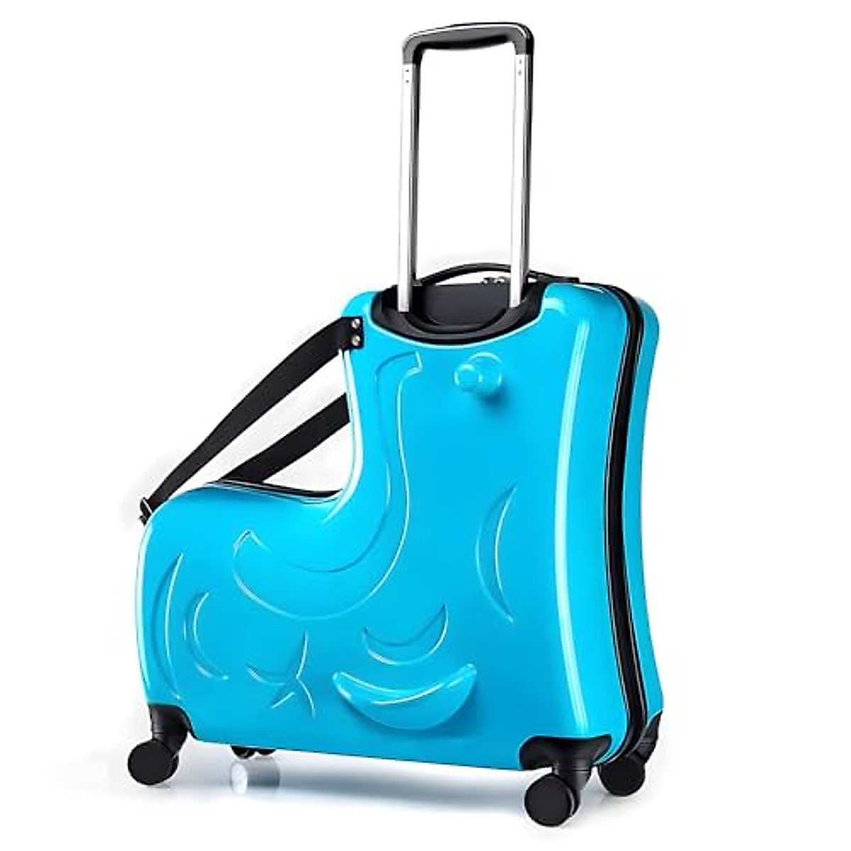RUTILY Ride On Suitcase for Kids 20" Fashionable Unisex Kid Rolling Carry On Luggage with 4 Universal Wheels and Password Lock Recommended Age 2-8 Years Old Load Bearing 110LB (Blue)