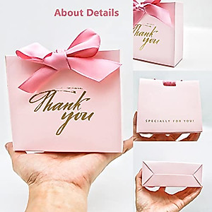 Pink Gift Bags 25Pack Extra Small Thank You Paper Gift Bags with Bow Ribbon, 4.5x1.7x3.9 Mini Party Favor Treat Boxes for Wedding, Baby Shower, bridal, Holiday Gifts Bulk