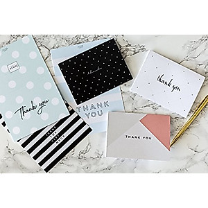Luxye Chic Modern Thank You Cards, 36 Polka Dot and Stripe Thank You Notes, 6 Assortment of Blank Inside with White Envelopes (Multicolor) (4" x 6" Polka Dot Stripe V2)