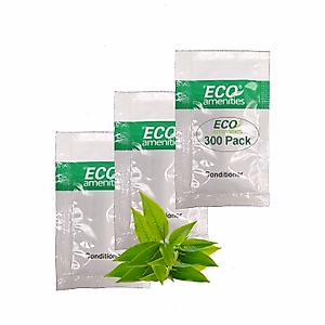 Eco Amenities Travel Size Hair Conditioner for Women & Men - Hotel Supplies for Guests - Refreshing Bulk Travel Size AirBnB Toiletries - 0.35fl oz (10ml), 300 pack, Green Tea Scent - Easy Tear Sachets