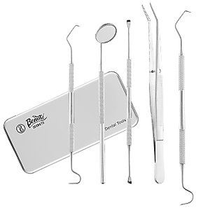 Beauté Secrets Dental Tools, Dental Pick Set 5Pcs Tooth Scraper Dental Hygiene Kit, Stainless Steel Teeth Cleaning Kit with Metal Case for Plaque Tartar Removal for Personal & Pets Use