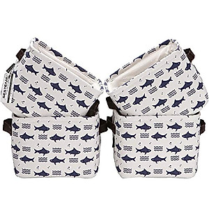 Sea Team Collapsible Square Mini Size Canvas Fabric Storage Bins Shelf Baskets Organizers for Nursery Kids Room, Set of 4 (Shark)