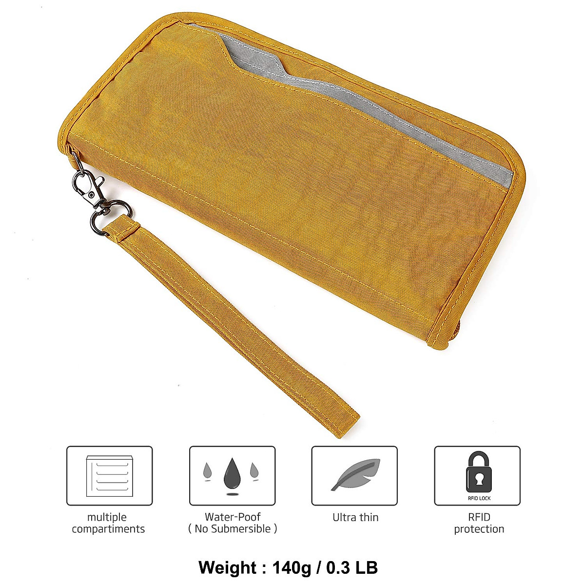 ZOPPEN Passport Holder Family Women/Men, Travel Wallet RFID Passport Wallet Travel Essentials Documents Organizer Zipper Case with Removable Wristlet Strap, Yellow