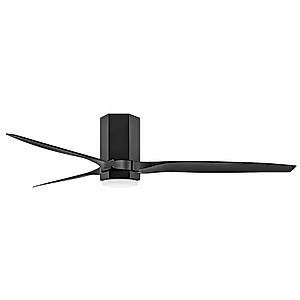 Hinkley Facet 60" Indoor/Outdoor LED Smart Flush Mount Ceiling Fan with Remote - Compact Hexagon-Shaped, Decorative, Modern Propeller, Matte Black