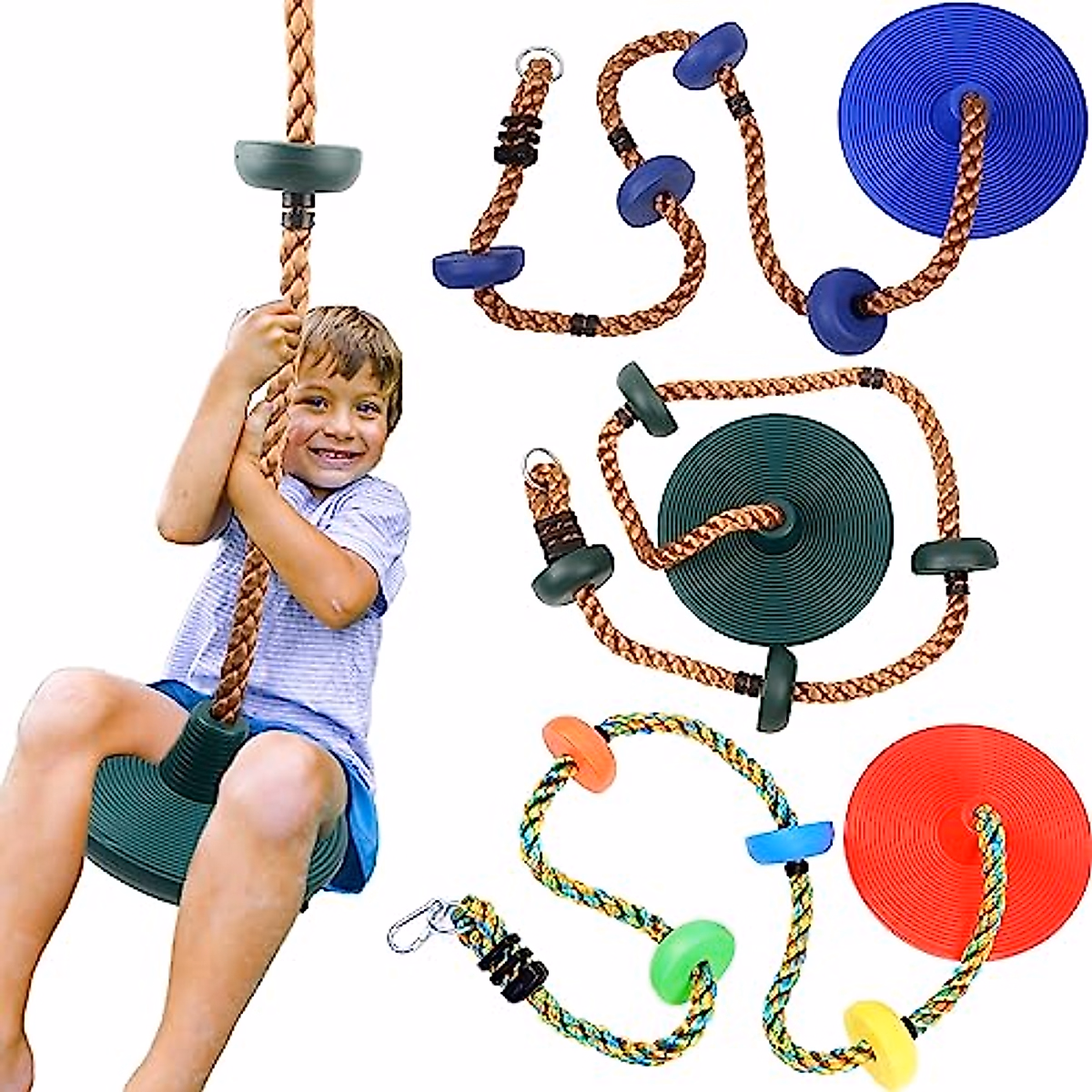 Puteraya 3 Pack Climbing Rope with Platforms Heavy Duty Tree Swing with Disc Swing Seat Playground Swing Set for Kids Obstacle Course Jungle Gym Backyard Playground Accessories