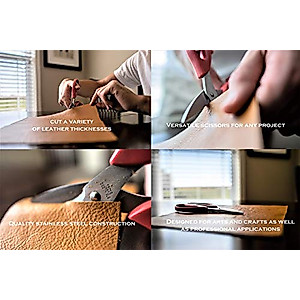 Leather Scissors. Small, Sharp Stainless Steel Durable Blades - Effortless Cutting - Large Comfortable Shears for Crafting, Sewing, Clay Bead Kit, Tailor, Belts, Fabric, Cotton, Cloth, Office, Home