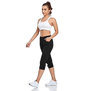 GymBrave Women's Hiking Cargo Pants Quick Dry Outdoor Camping Capris Water Resistant UPF 50 with Zipper Pockets Black