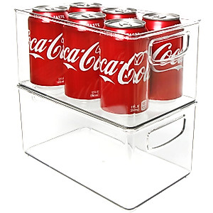 Youngever 2 Pack Stackable Plastic Storage Organizer Container Bin, Stackable Storage Bins with Handler for Refrigerator, Pantry (10" x 6" x 5")