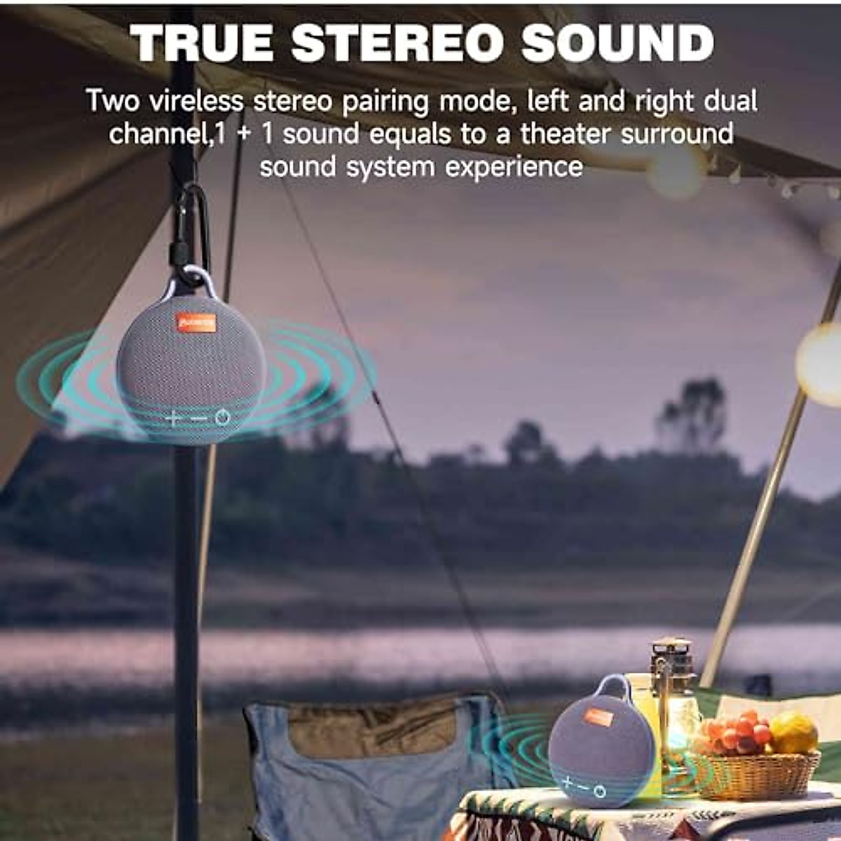 UrbanX Audience Series IPX7 Bluetooth Waterproof Speaker with Clip, Compact Speaker with Big Sound, Punchy Bass, Wireless for Redmi Note 11T Pro+ & Beach, Pool, Boat, Biking Purple 2 Pack