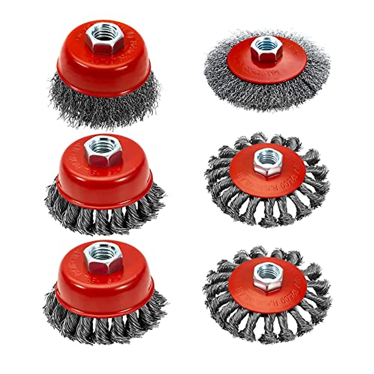 AUPREX Wire Wheel for 4 1/2 Angle Grinder, 4 Inch Knotted Coarse Crimped Wire Wheels, 3 Inch Knotted Coarse Crimped Wire Cup Brush, Angle Grinder Wire Wheel Cup Brush Set with 5/8-11UNC Threaded Arbor