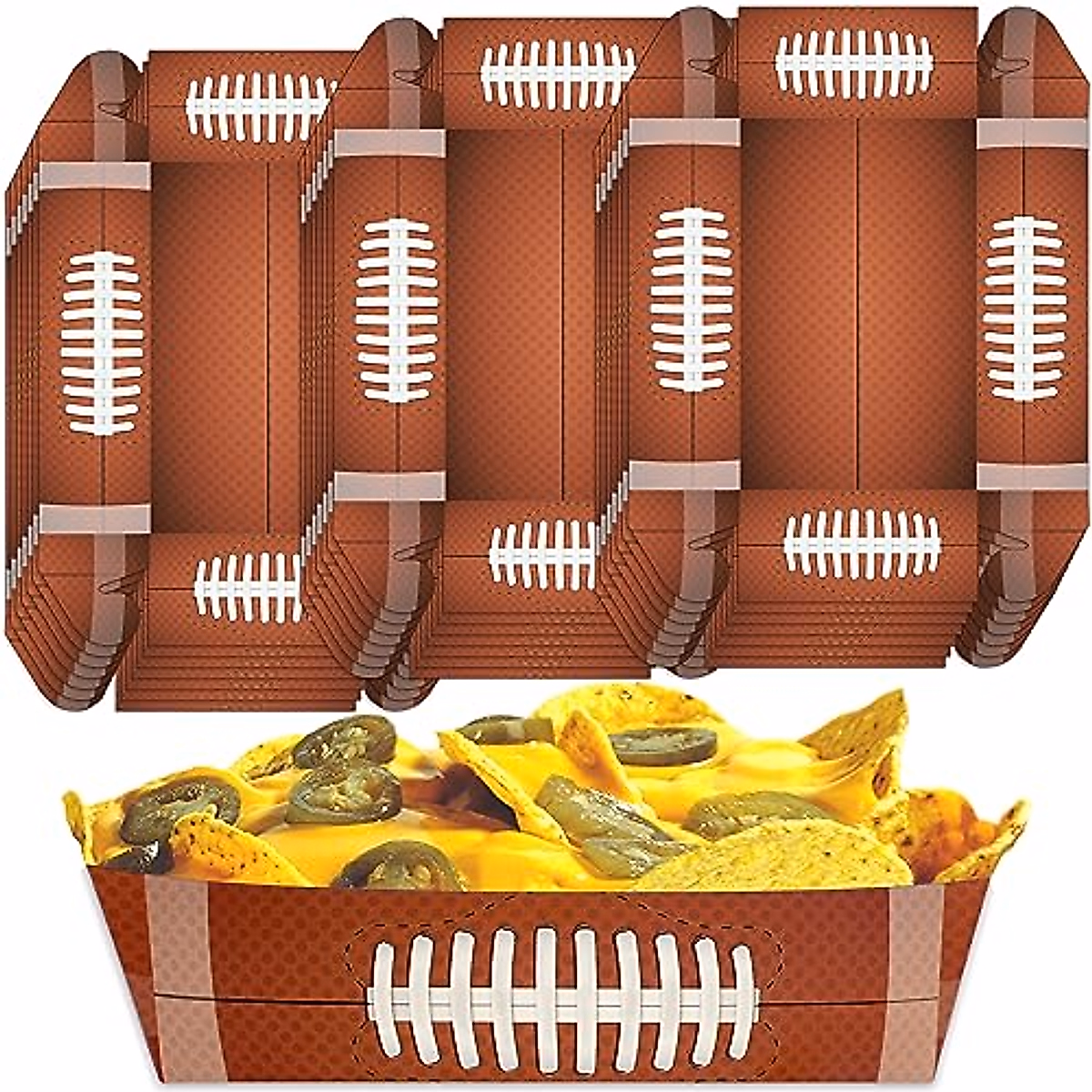 Football Disposable Paper Trays| (50 pcs) Fair Food Boats Concession Snacks| Carnival Nachos, Chips Serving Basket| Football Theme Paper Food Tray| Big Game Snack Tray| Football Party Baskets|BASHOUT