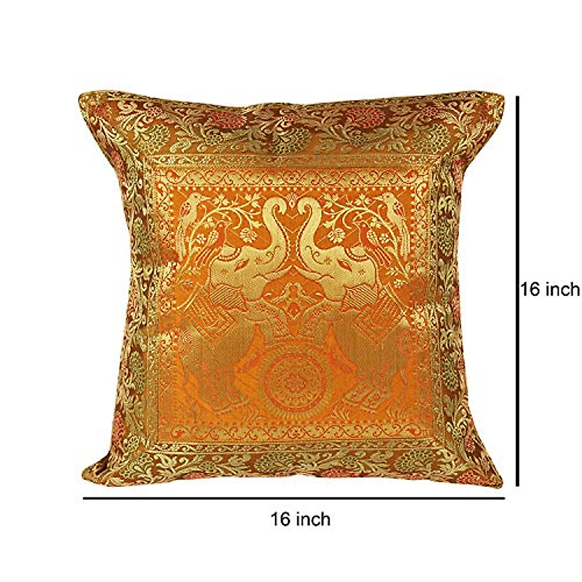 DecorHack by Arusaya Set of 2 Elephant Design Indian Traditional Throw Pillow Cover Beige Cushion Cover 16 X 16 Inch