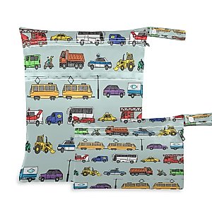 2pcs Bus Truck Car Cloth Diaper Wet Dry Bag Waterproof Reusable Wet Dry Organizer,Transportation Washable Wet Bag with Two Zippered Pockets for Travel Beach Gym Swimsuits Toiletries