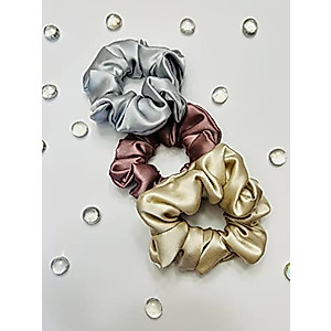 BLP Silk Scrunchie 100% Mulberry Silk for Hair 3-pack Hair Scrunchie for Women's Hair Neutral Colors Sleep Hair Tie Stocking Stuffer Ideas