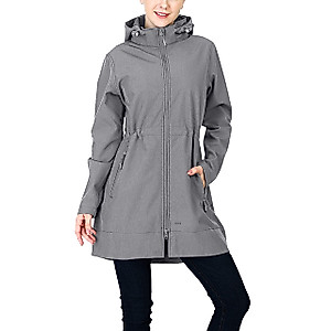 33,000ft Women's Waterproof Softshell Long Rain Jacket with Hood Fleece Lined Windproof Windbreaker